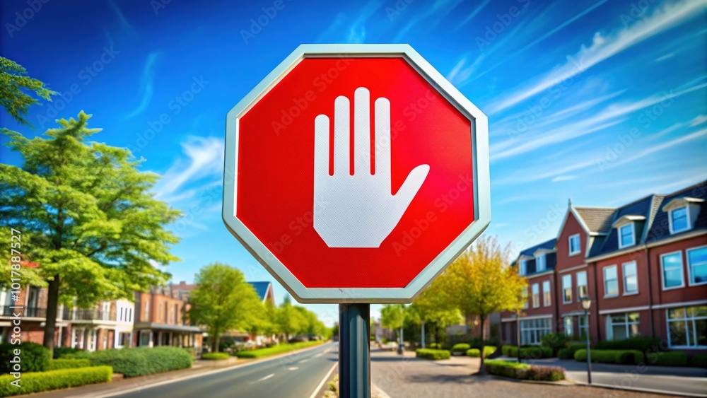 Red Stop Sign with Hand Symbol - Vector Illustration for Traffic Safety ...