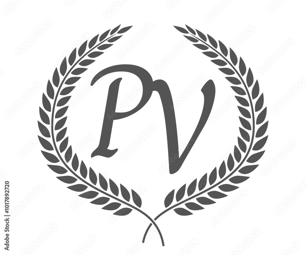 Initial letter P and V, PV monogram logo design with laurel wreath ...