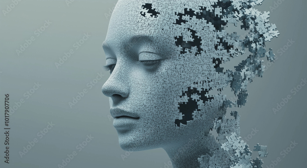Abstract Human Face Composed of Puzzle Pieces - Conceptual 3D Art of ...