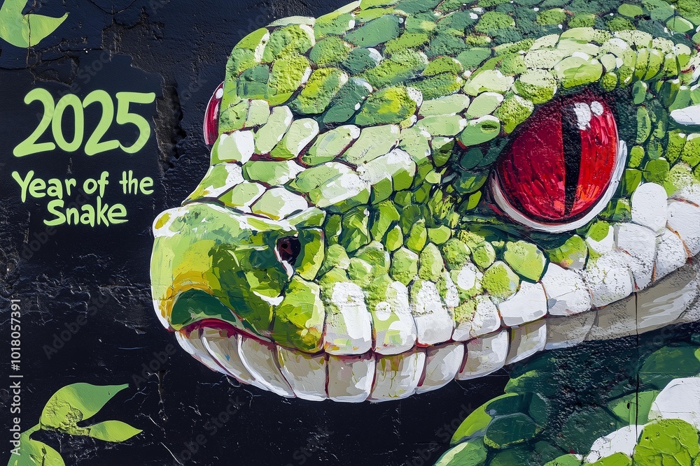 2025 Chinese new year of the snake with green scales and red eyes ...