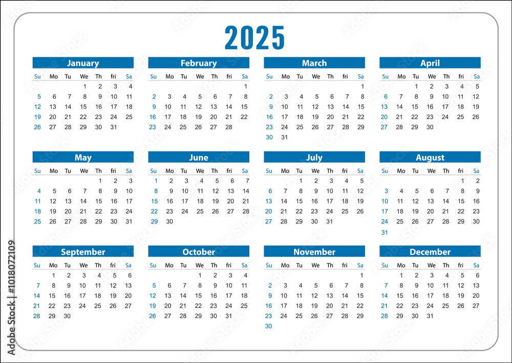 Blue pocket calendar for 2025. Vector calendar template for business ...