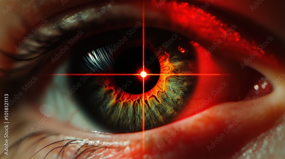 Human Eye with Red Laser Crosshairs Stock Illustration | Adobe Stock