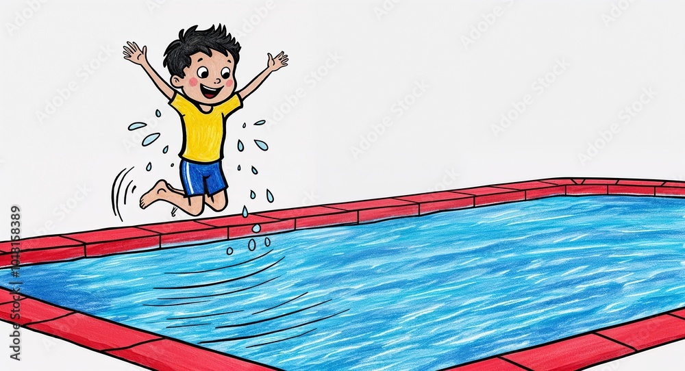 Hand drawing clipart of a boy jumping into swimming pool on plain white ...