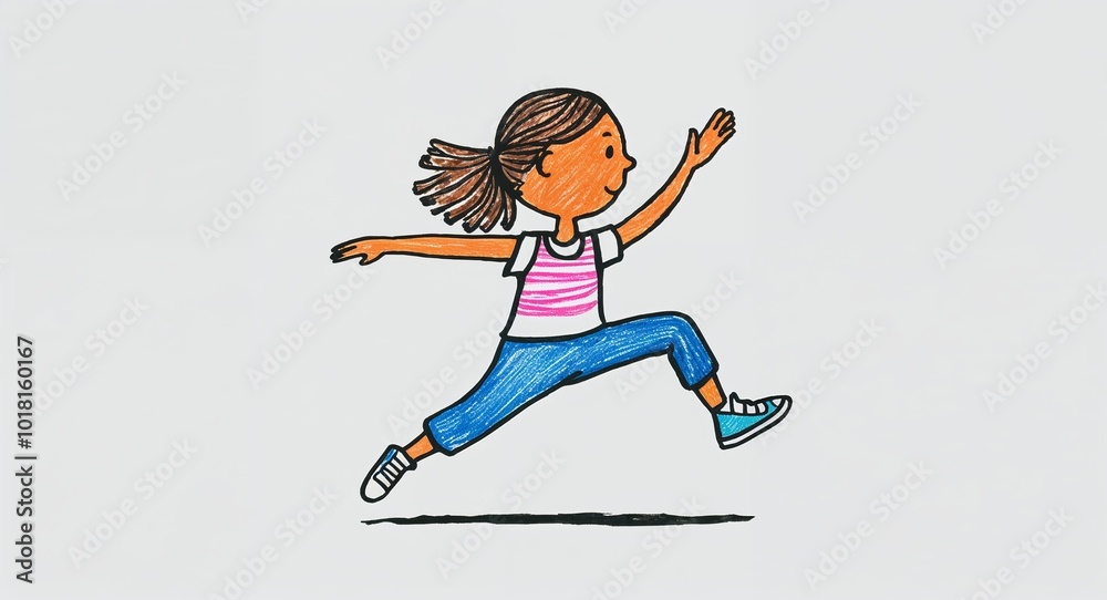 Hand drawing clipart of a girl doing cartwheel on plain white ...