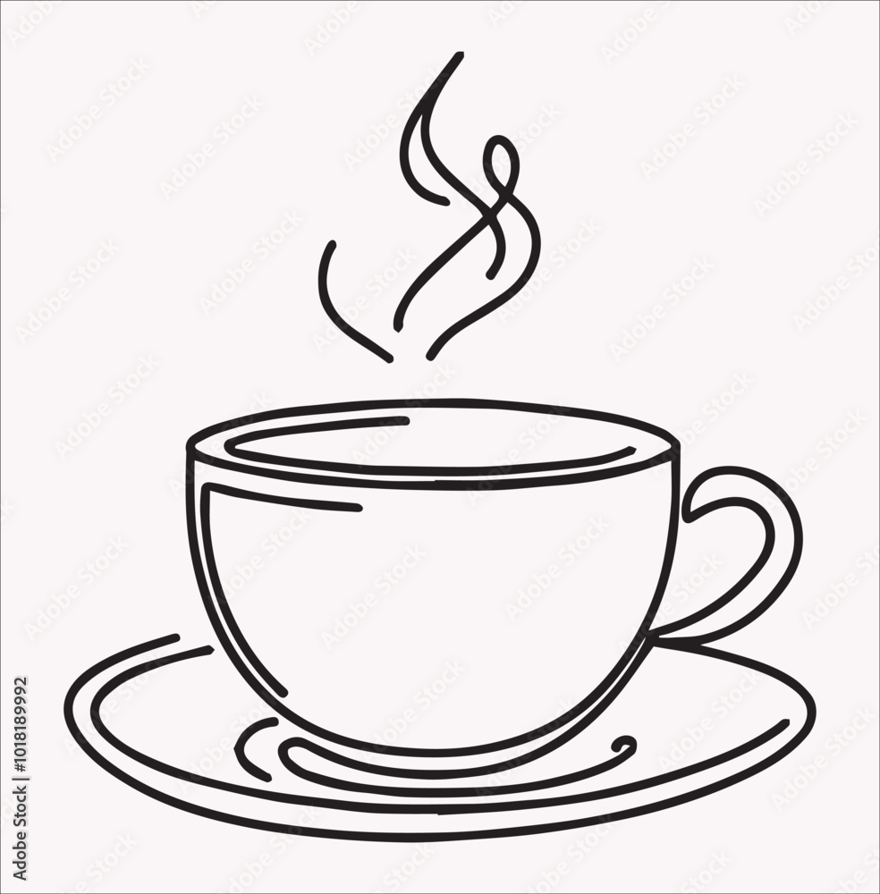Coffee cup line drawing continuous, tea icon, cafe sketch, drink ...