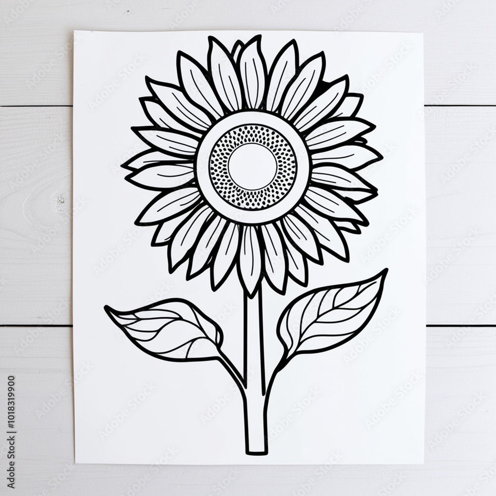 Black and White Outline Sunflower Coloring Page - Simple and Easy ...