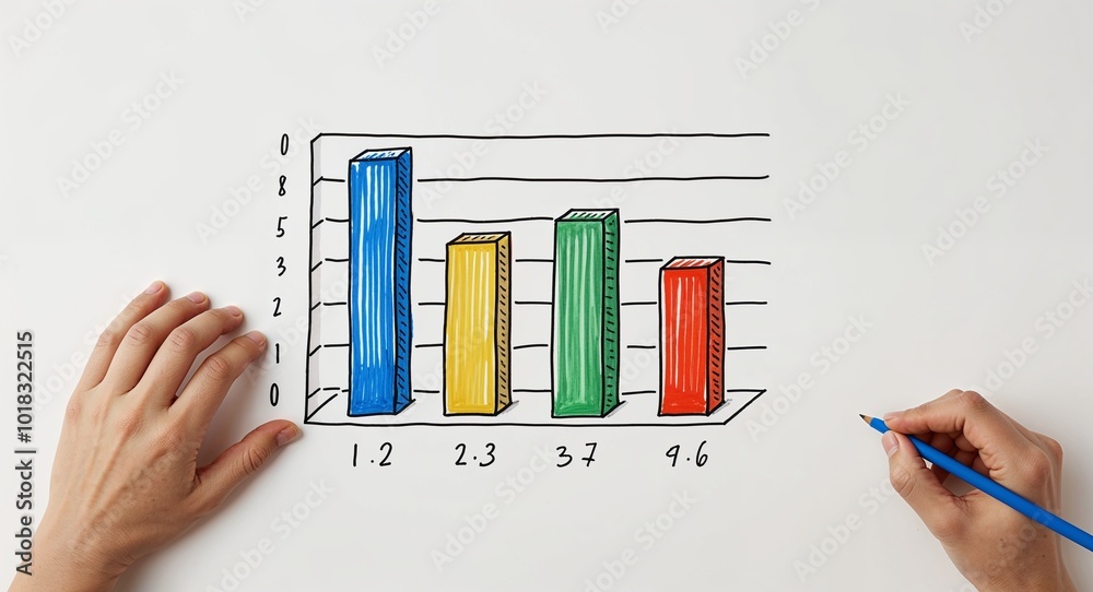 Hand drawing clipart of a bar chart with labels on plain white ...
