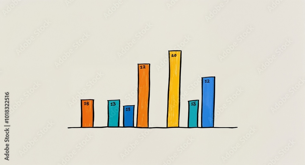 Hand drawing clipart of a bar chart with labels on plain white ...
