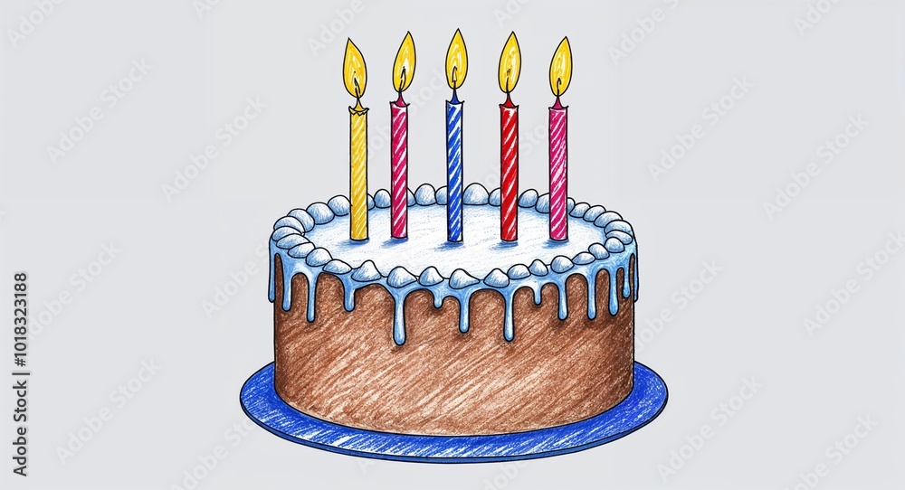 Hand drawing clipart of a birthday cake with candles on plain white ...