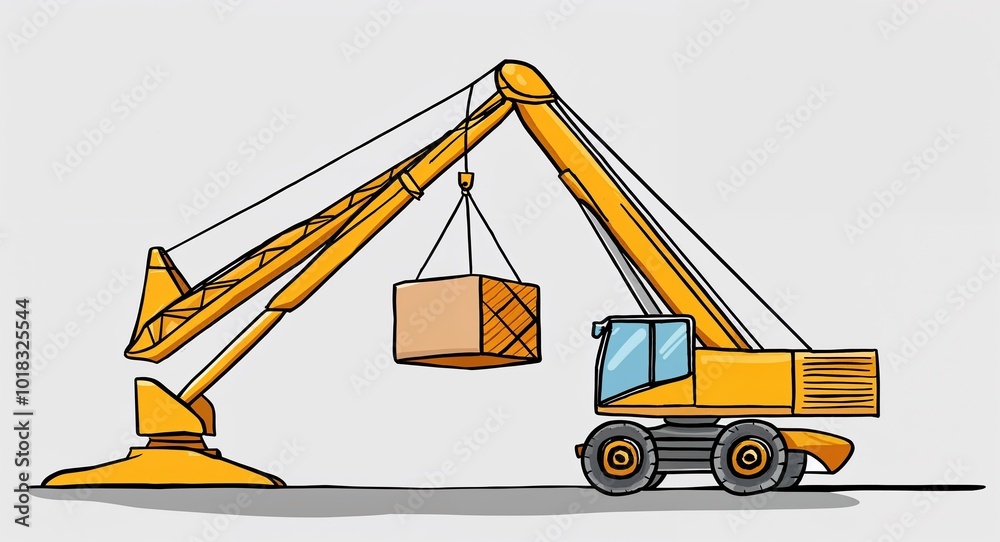 Hand drawing clipart of a construction crane lifting object on plain ...