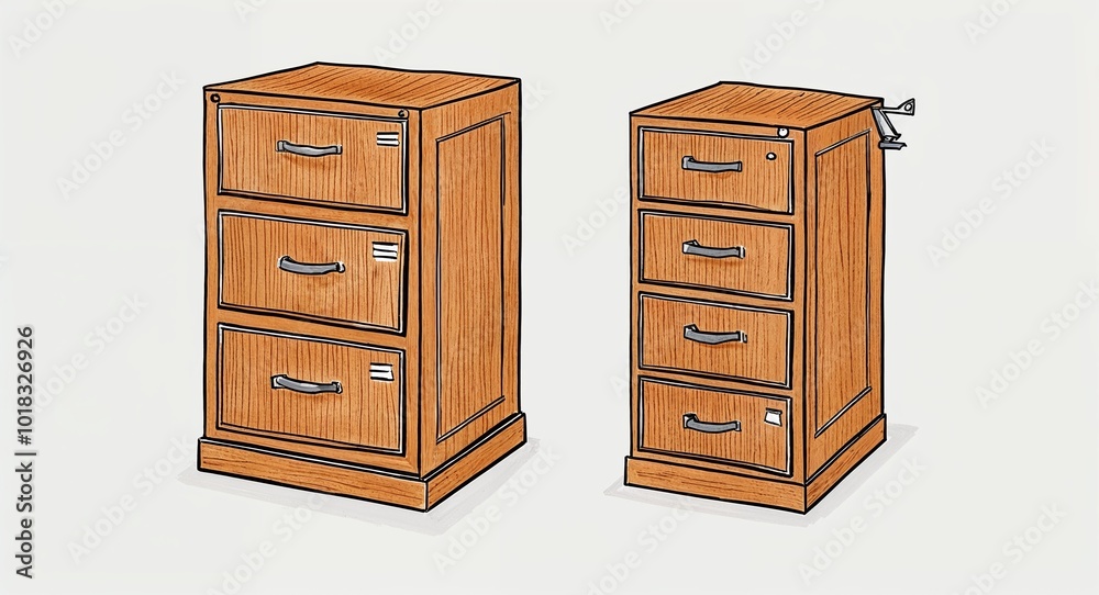 Hand drawing clipart of a filing cabinet with drawers on plain white ...