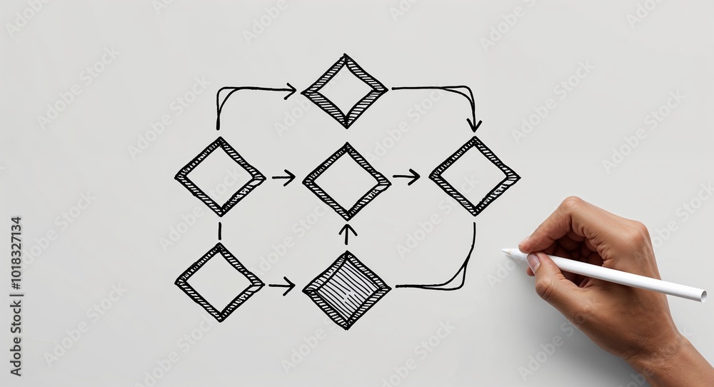 Hand drawing clipart of a flowchart with arrows on plain white ...