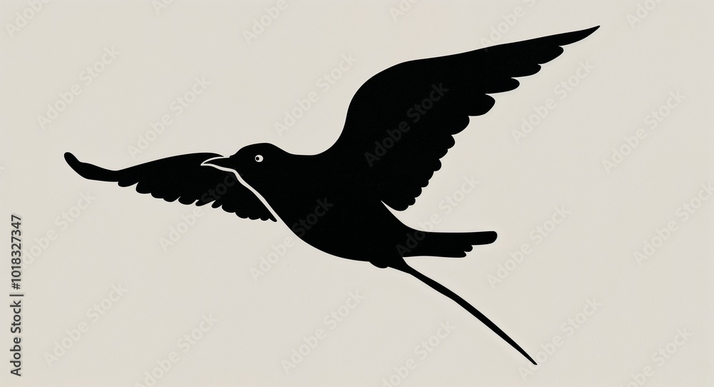 Hand drawing clipart of a flying bird silhouette on plain white ...