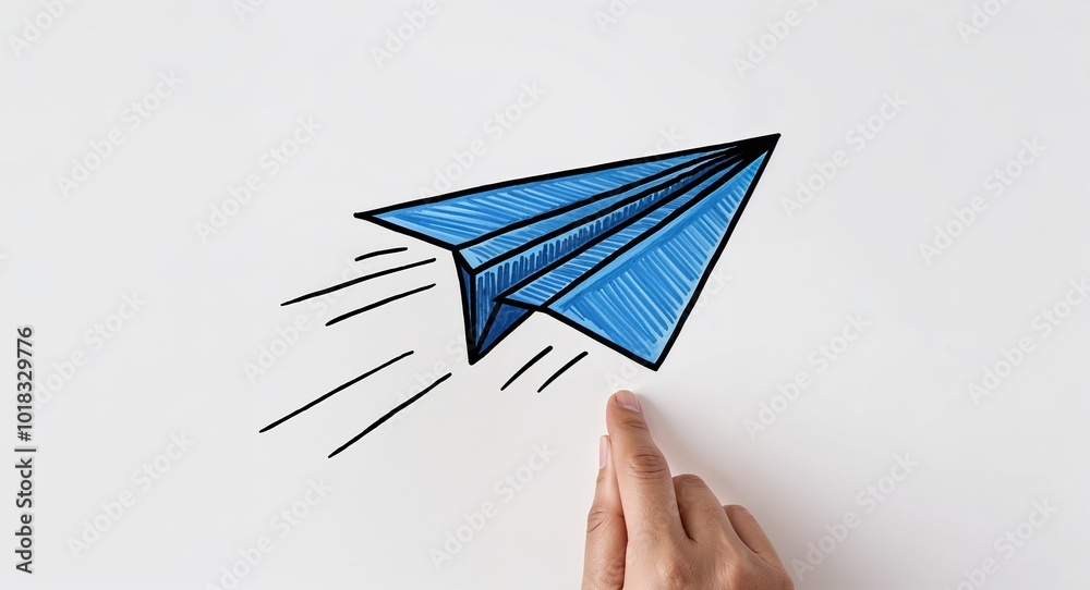 Hand drawing clipart of a paper airplane taking off on plain white ...