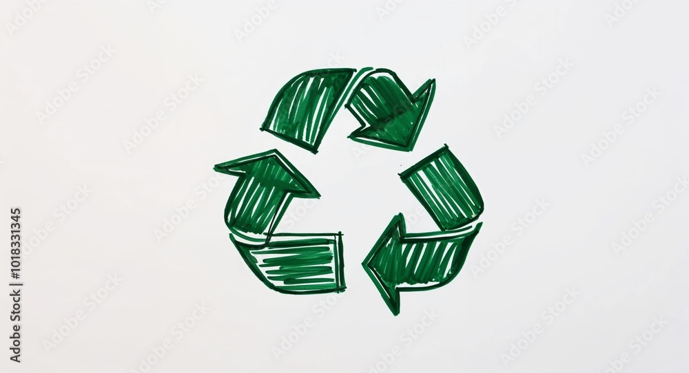 Hand drawing clipart of a recycling symbol with arrows on plain white ...