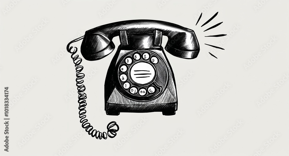 Hand drawing clipart of a telephone ringing on plain white background ...