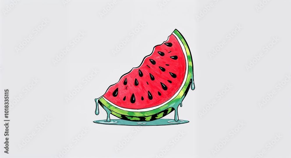 Hand drawing clipart of a watermelon slice dripping on plain white ...