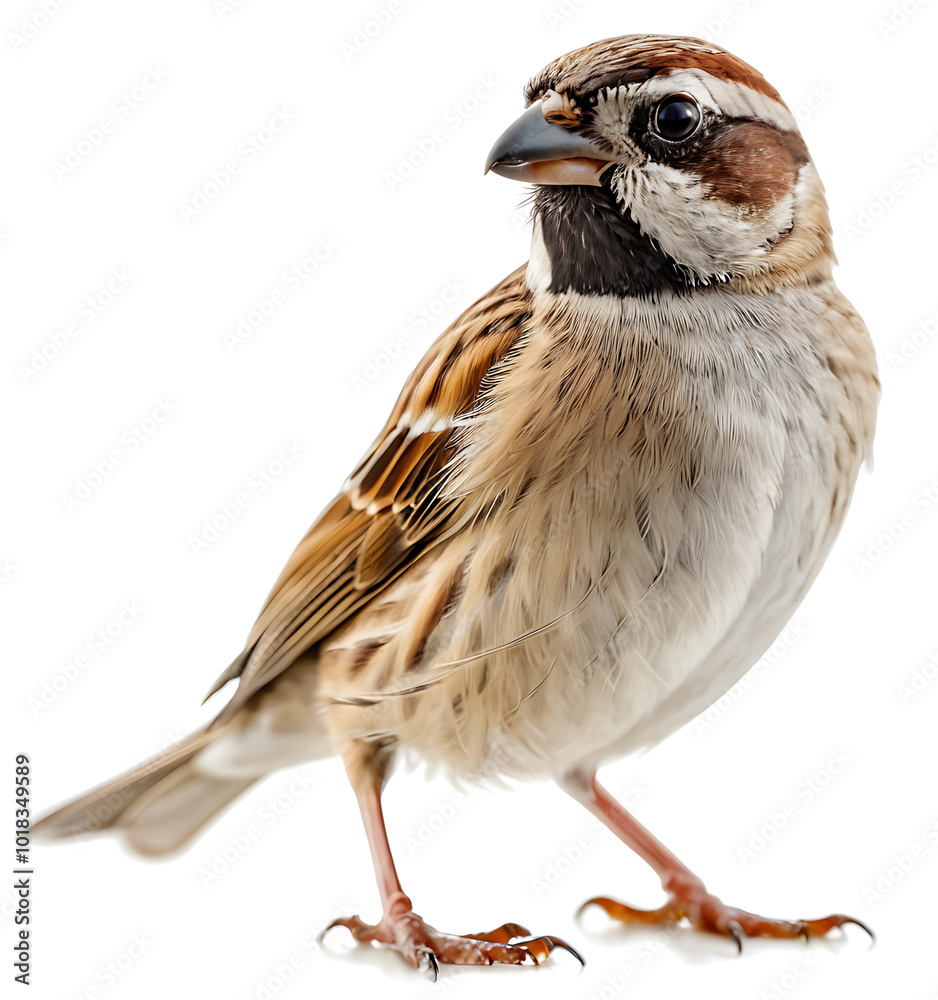 This image features a charming Eurasian Tree Sparrow in profile, its ...