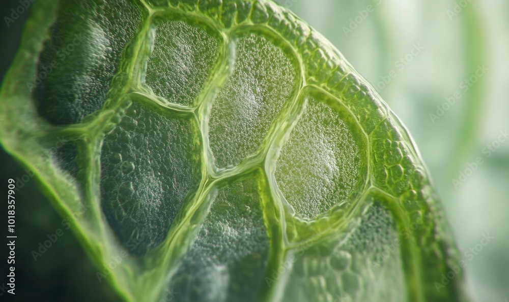 Cell structure Hydrilla, view of the leaf surface showing plant cells ...
