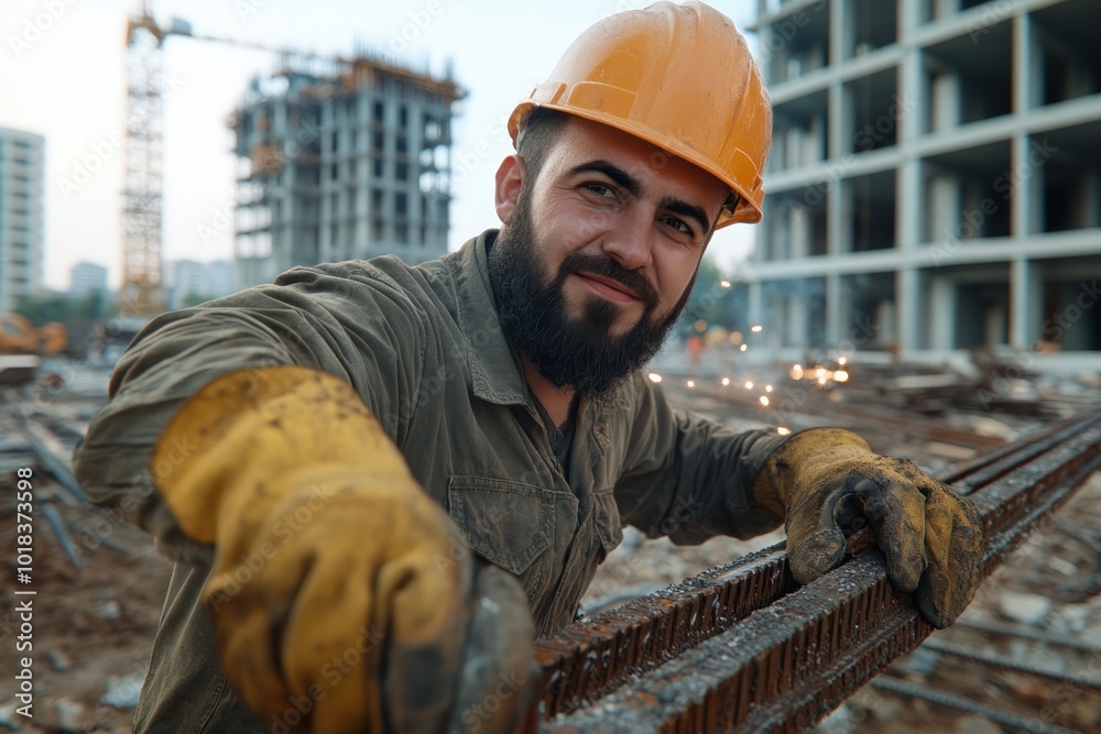 Skilled Welder Fuses Metal Beams on Construction Site, Demonstrating ...