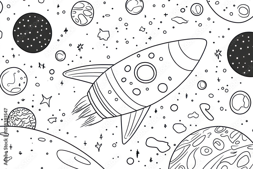 Outer Space, coloring page for kids, line art, black and white. Stock ...