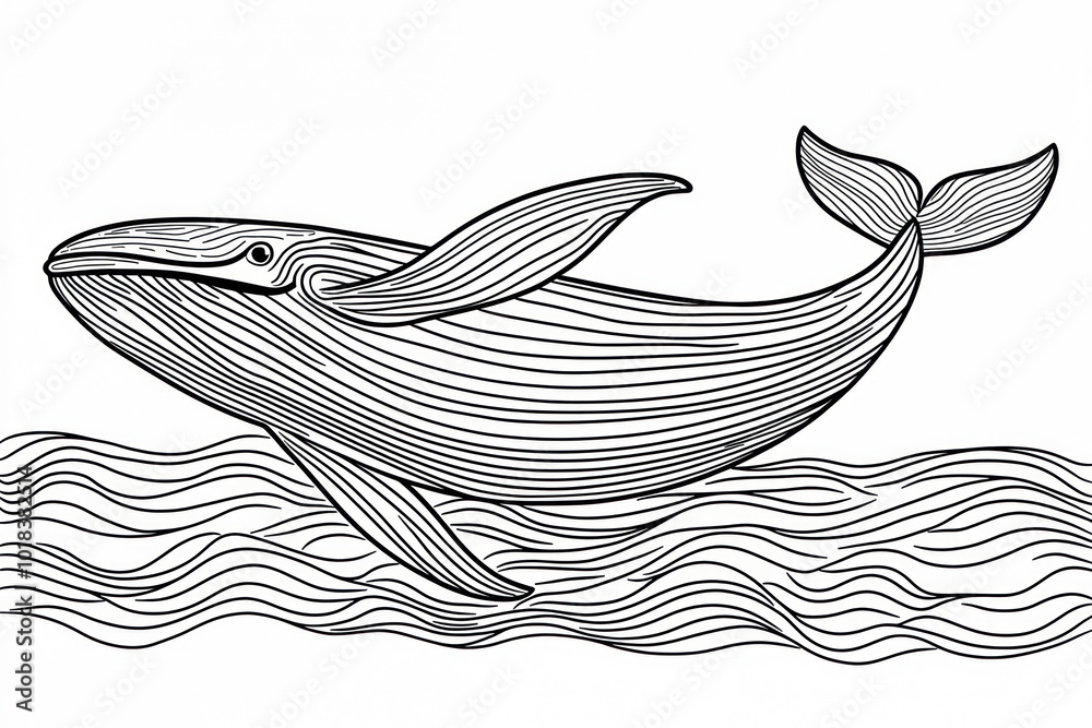 Whale, coloring page for kids, line art, black and white. Stock ...
