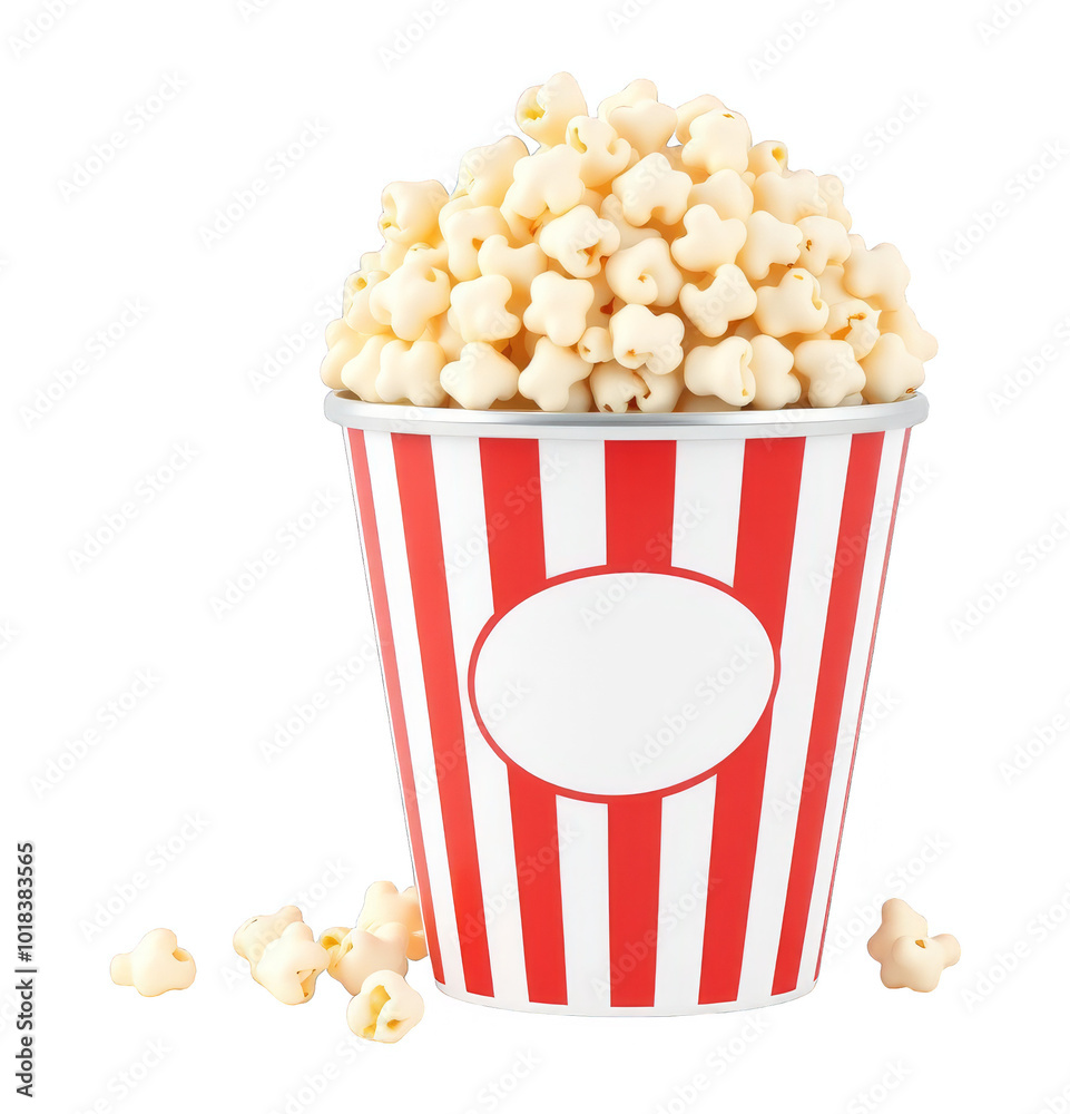 Popcorn in Red and White Striped Bucket with Clear Background, Isolated ...