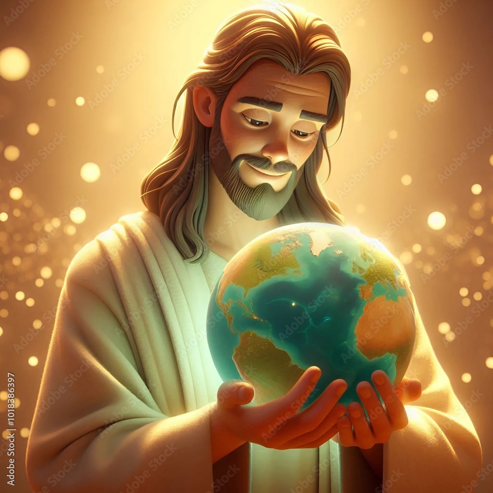 Jesus Christ Holding the Planet Earth Stock Illustration | Adobe Stock