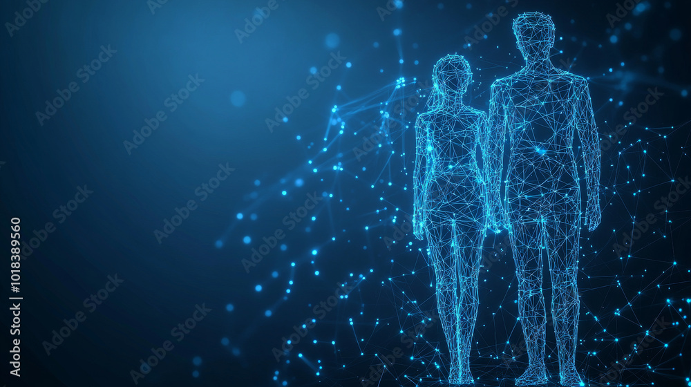 A futuristic image shows the symbols for male,female, and equality ...