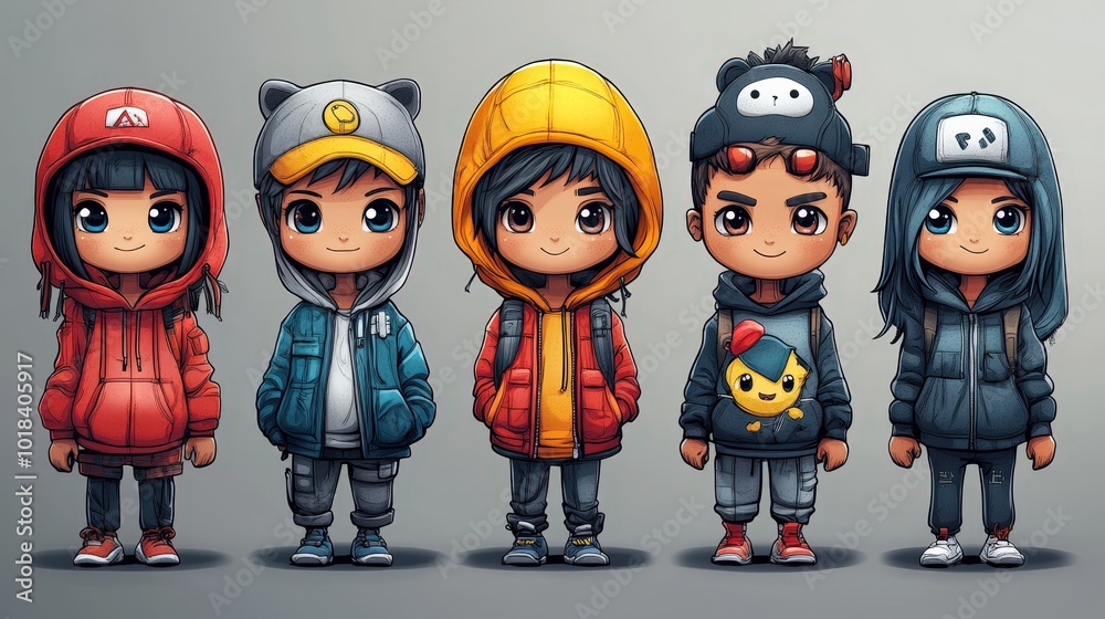 cartoon friends with colorful outfits and interesting styles ...