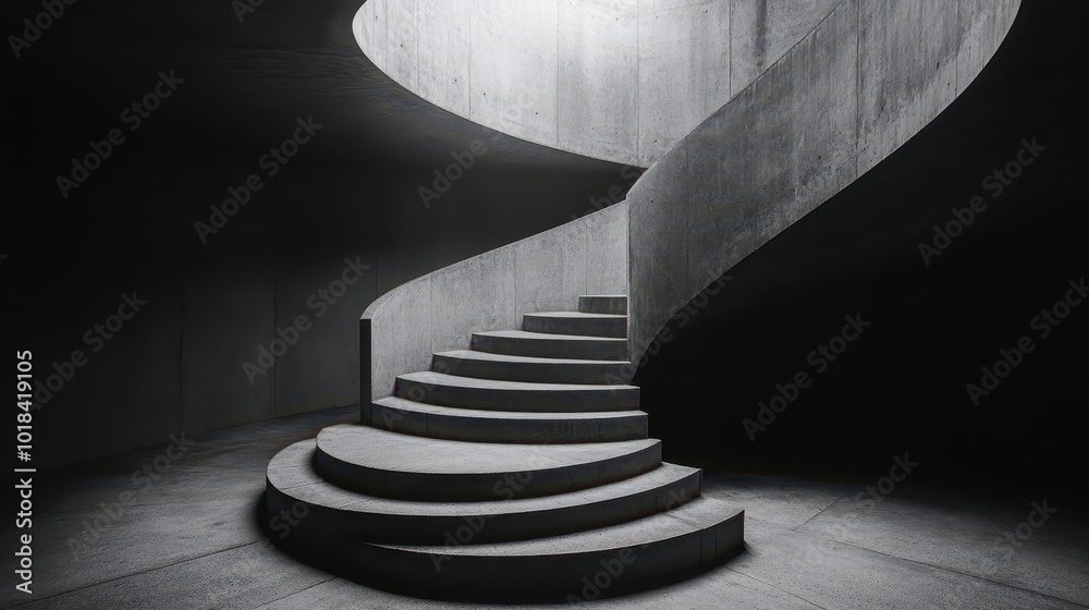 Exploring the black and white abstract architecture, round stairs cast ...