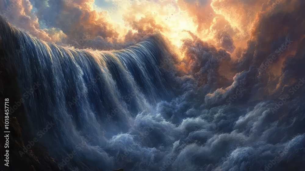 Water cascades upwards, defying gravity, as a misty vapor swirls around ...