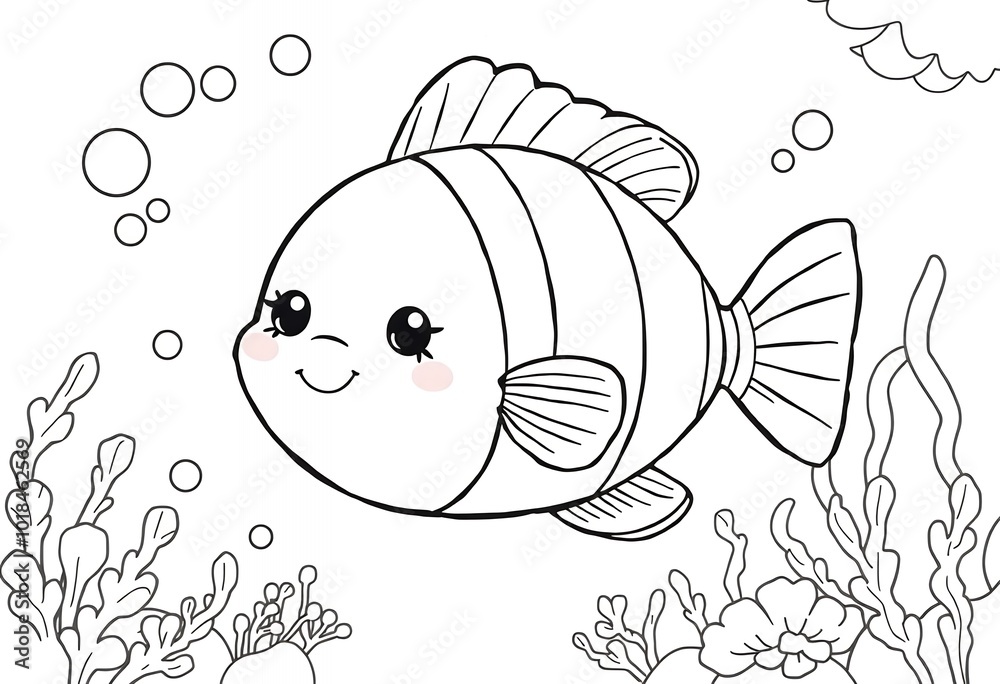 Cute Cartoon Clownfish Coloring Page Ocean Life Animal Illustration ...