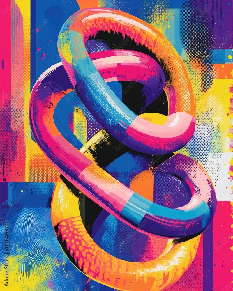 Vibrant neon colored pop art inspired digital poster with bold abstract ...