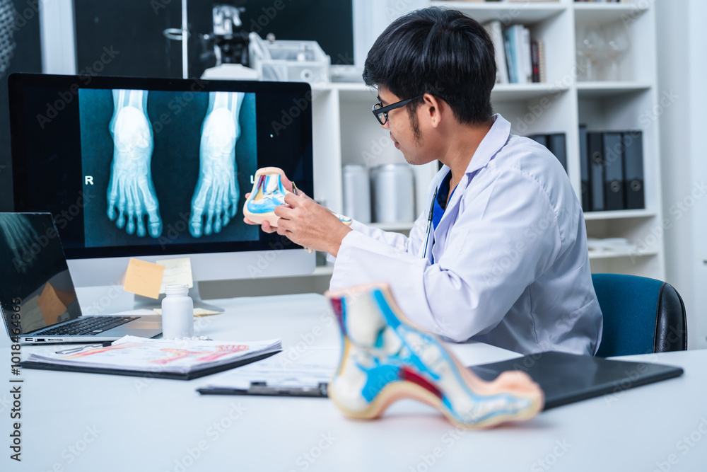 Professional Podiatrist doctor diagnose foot during medical examination ...