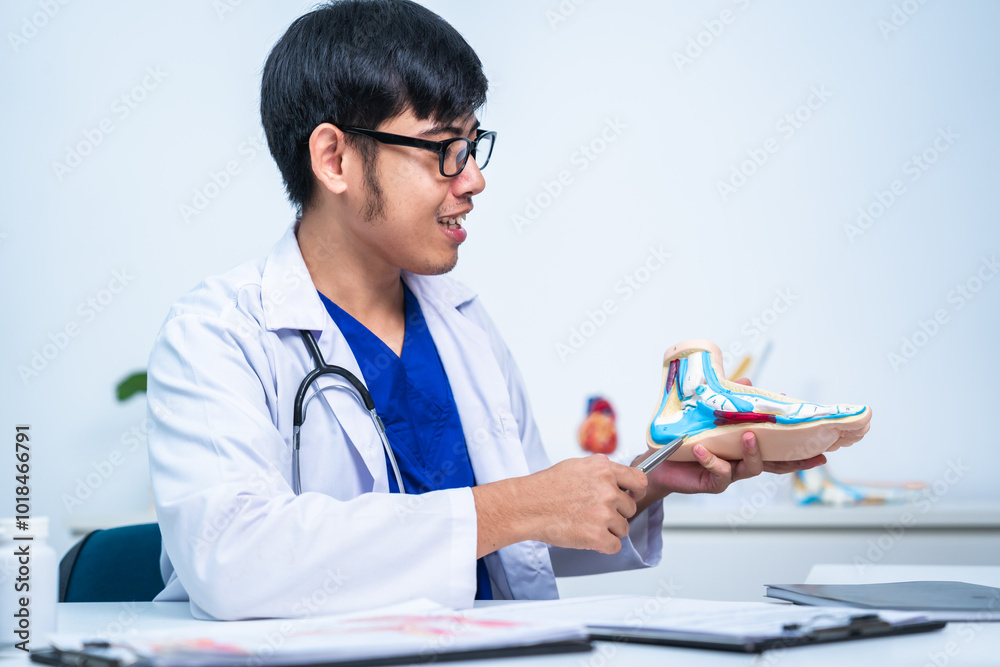 Professional Podiatrist doctor diagnose foot during medical examination ...