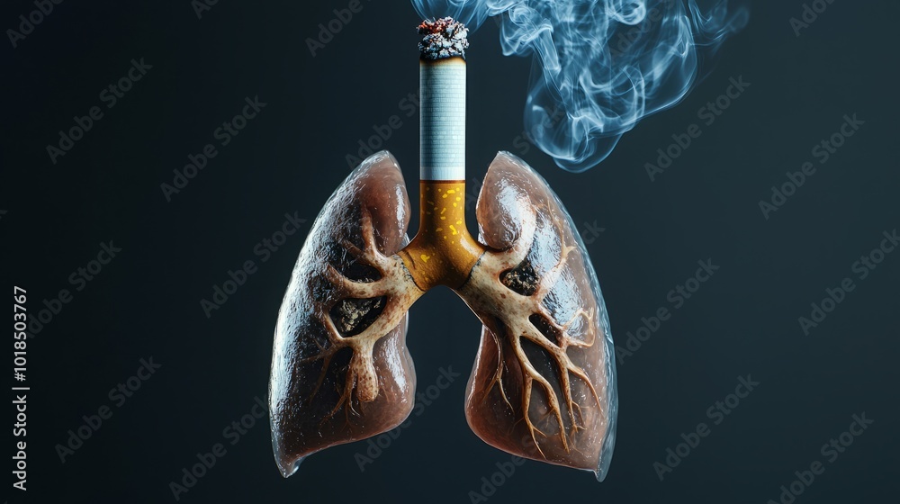 Tar-covered lungs with a cigarette protruding symbolize the harmful ...