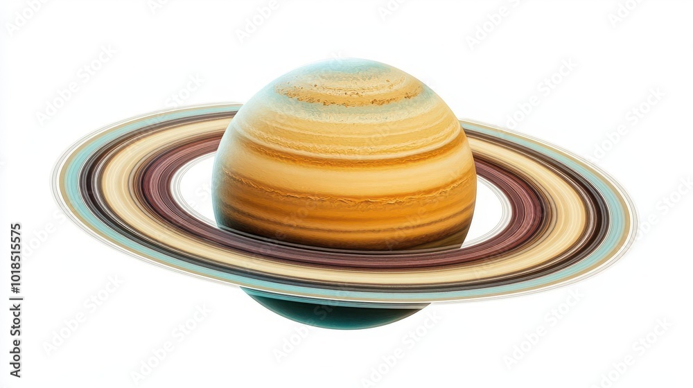 saturn planet depicted as an isolated cutout on a white background, its ...