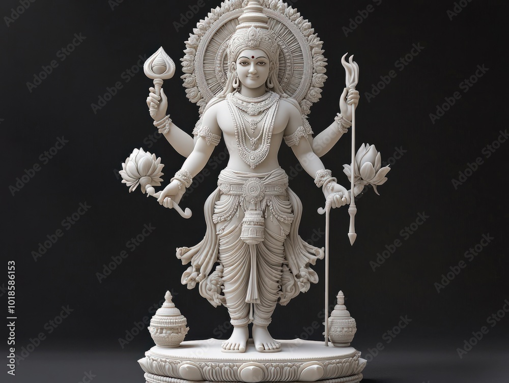 A detailed 3D printed model of Lord Vishnu standing with his four arms ...