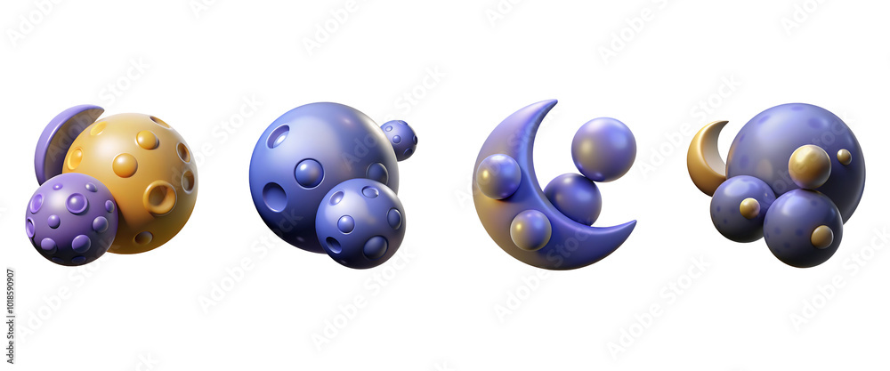 3D Set of Moons Isolated with Transparent Background, Realistic Render ...