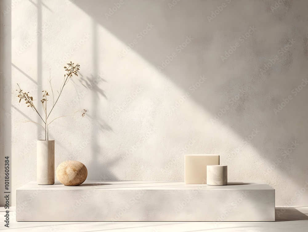 Elegant 3D studio room interior with empty grey background floor and ...