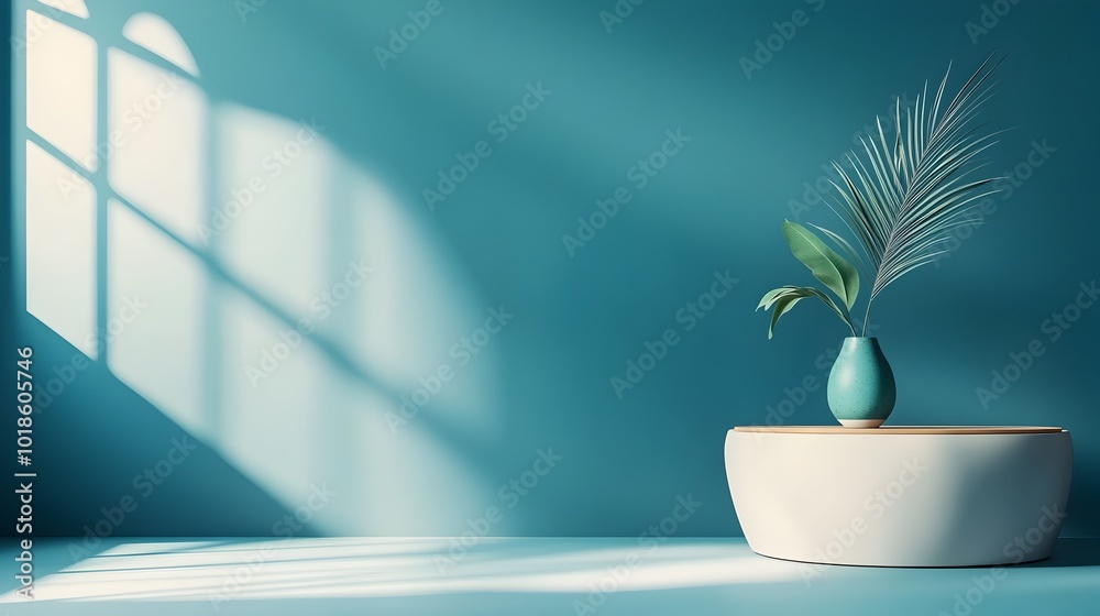 Minimalist 3D studio room with deep indigo background empty floor and ...