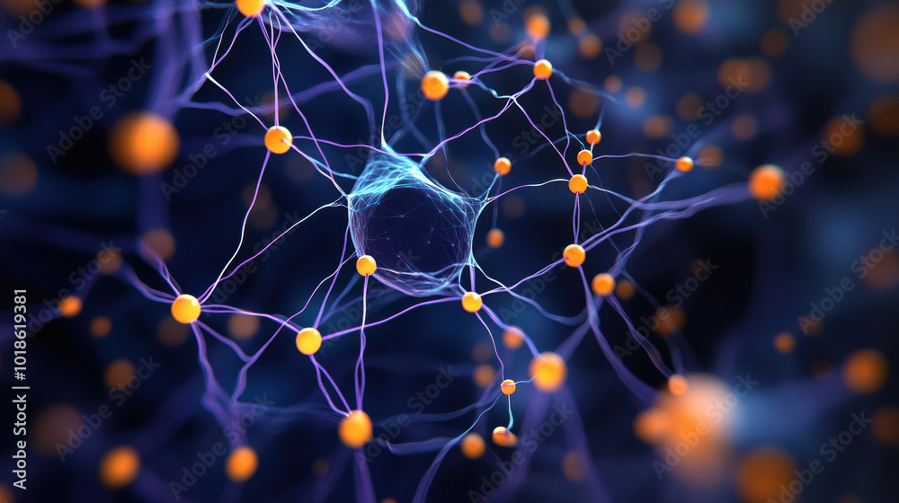 zoomed in depiction of biological matrix showcasing interconnected neurons and synapses ...
