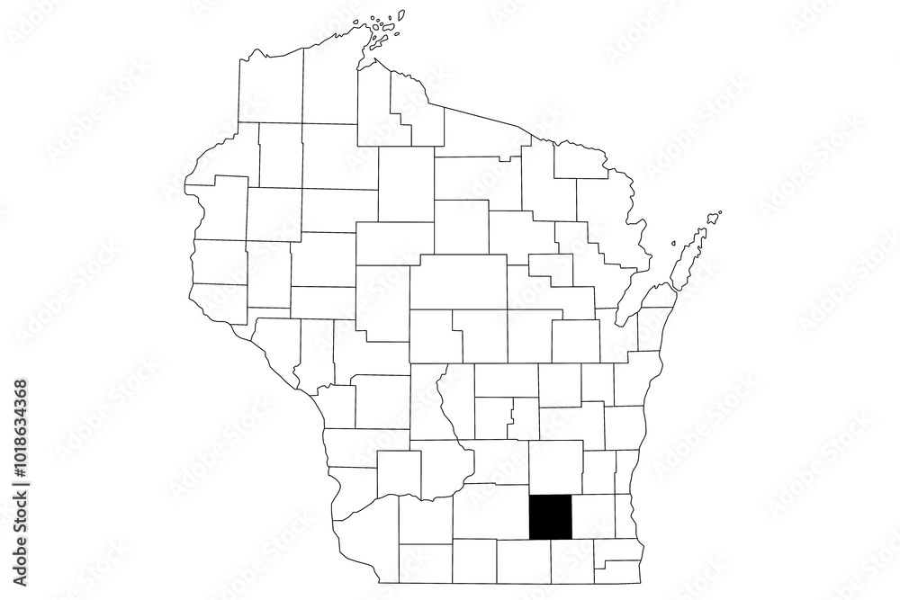 Map of Jefferson County in Wisconsin state on white background. single ...