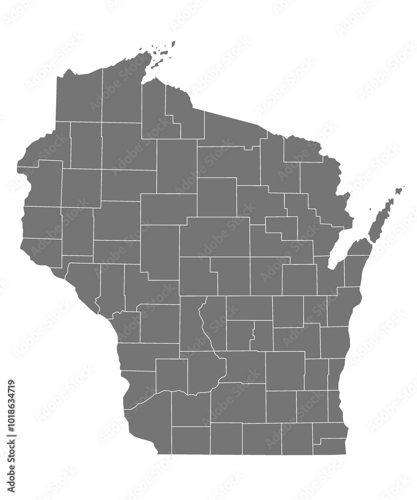 Ilustración de Stock Wisconsin administrative map. counties map of ...