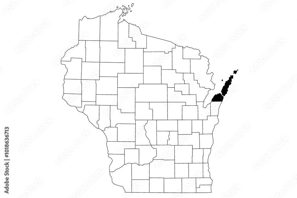 Map of door County in Wisconsin state on white background. single ...