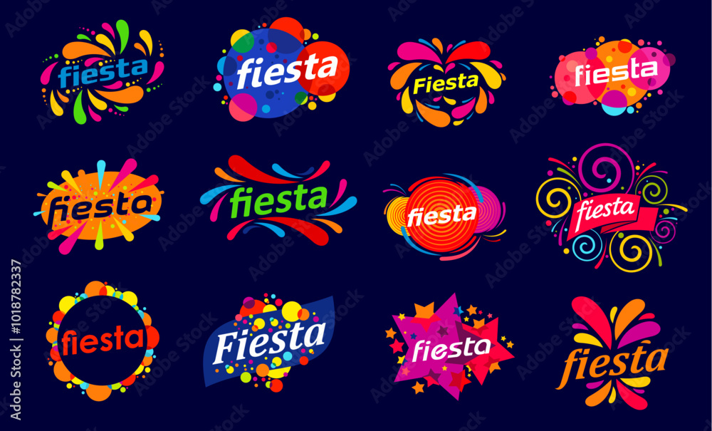 Fiesta holiday party icons, fun carnival event and bright fete symbols ...