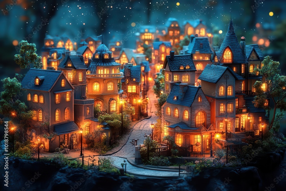 miniature city street diorama with diverse architectural styles each ...