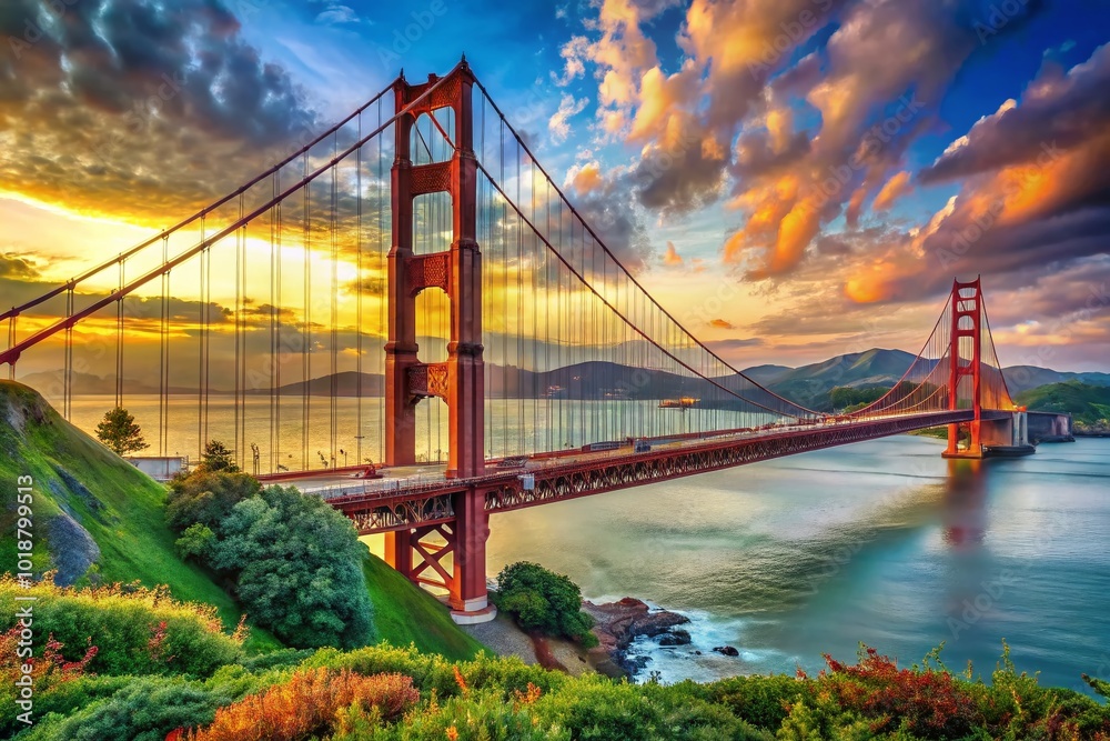 Illustrative Drawings of the Iconic Golden Gate Bridge in Various ...