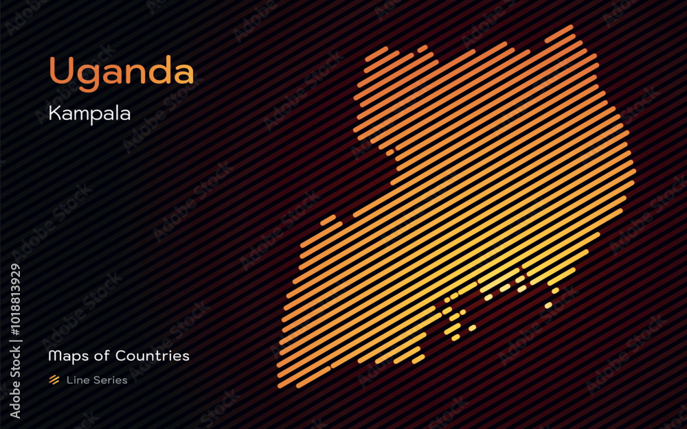 Vector de Stock Uganda Map with a capital of Kampala shown in a gold Line Pattern. World ...